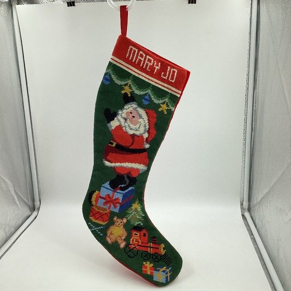 Handmade | Holiday | Vintage Needlepoint Christmas Stocking Wool ...
